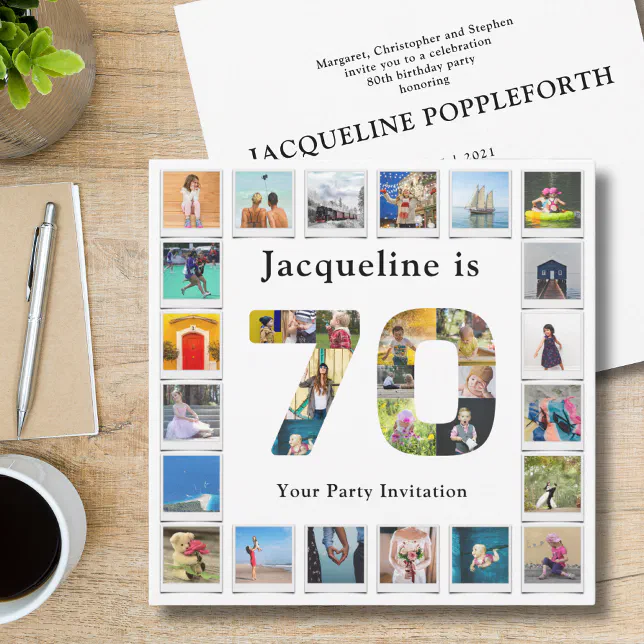70th Birthday Design Your own Photo Collage Invitation | Zazzle