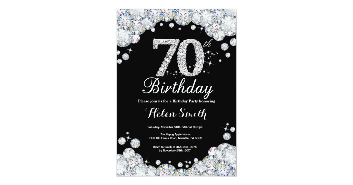 70th Birthday Invitation Chalkboard Silver Diamond | Zazzle.com.au