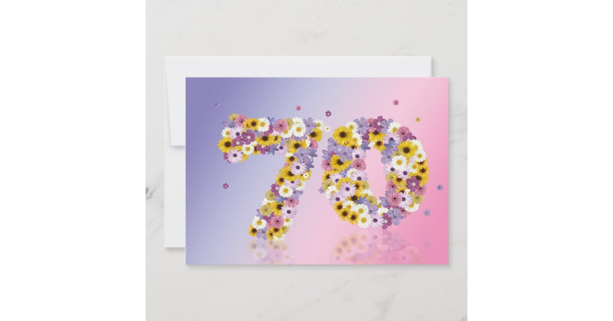 70th Birthday party, with flowered letters Invitation | Zazzle