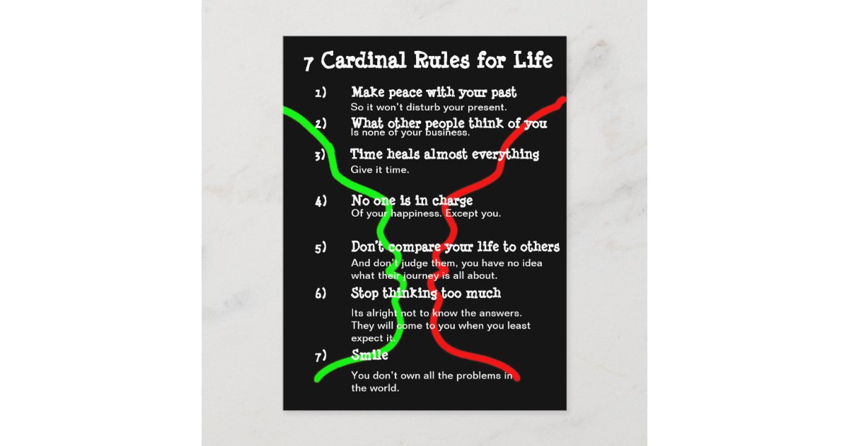 7 Cardinal Rules for LIFE Postcard | Zazzle