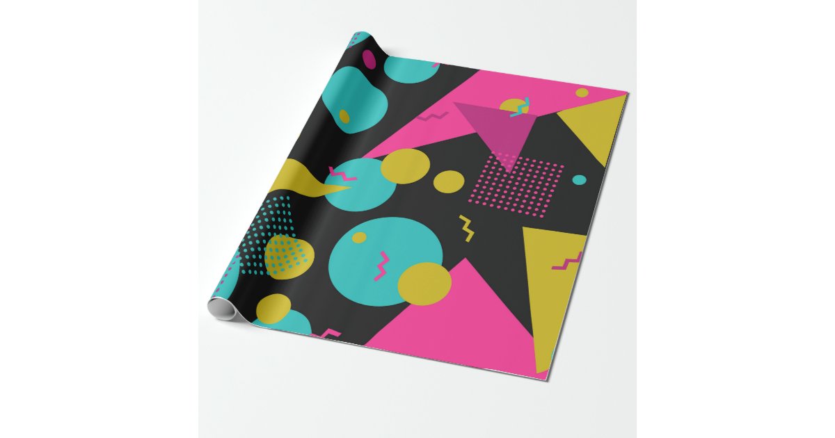 80s geometric seamless pattern with memphis elemen wrapping paper | Zazzle