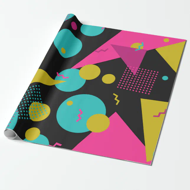 80s geometric seamless pattern with memphis elemen wrapping paper | Zazzle