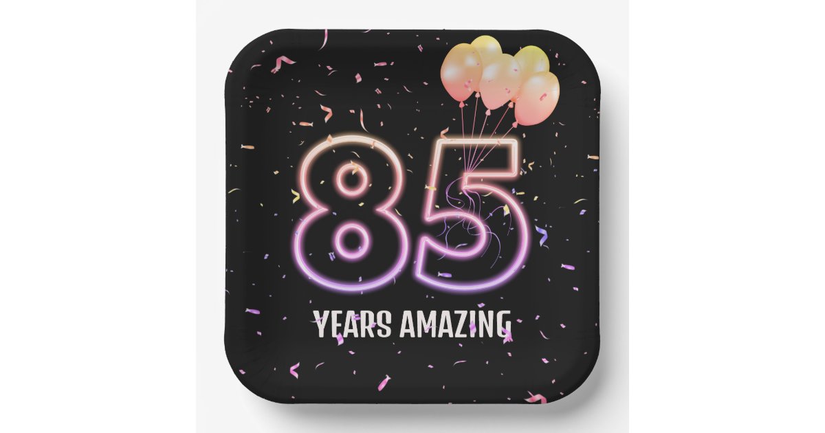 85th Birthday Party Balloons and Confetti Paper Plate | Zazzle