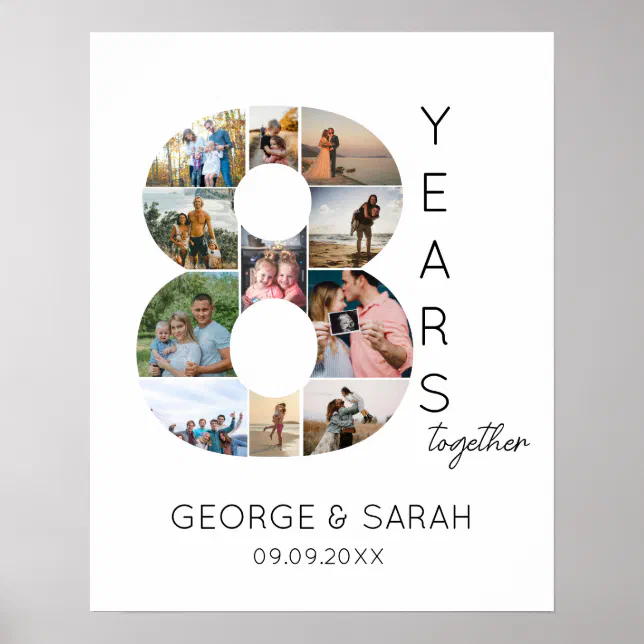 8 Years Together Photo Collage Wedding Anniversary Poster | Zazzle