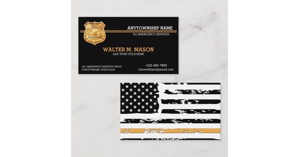 911 Dispatch Thin Golden Line Business Card | Zazzle