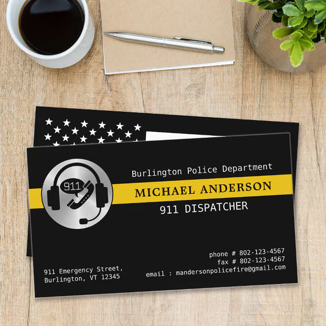 911 Dispatcher Custom Logo Thin Gold Line Business Card | Zazzle