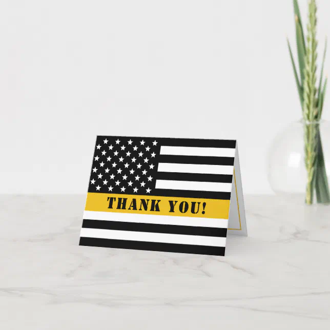911 Dispatcher Thin Gold Line Flag Appreciation Thank You Card | Zazzle