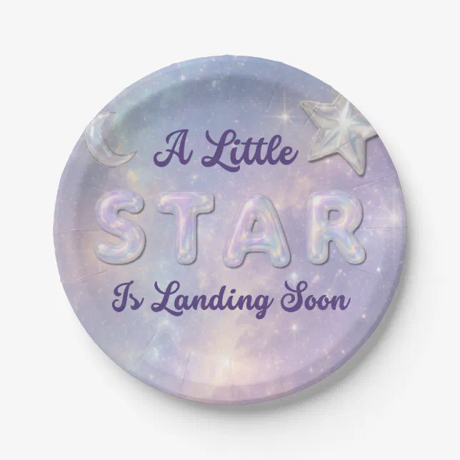 A Little Star Is Landing Celestial Baby Shower Paper Plate | Zazzle