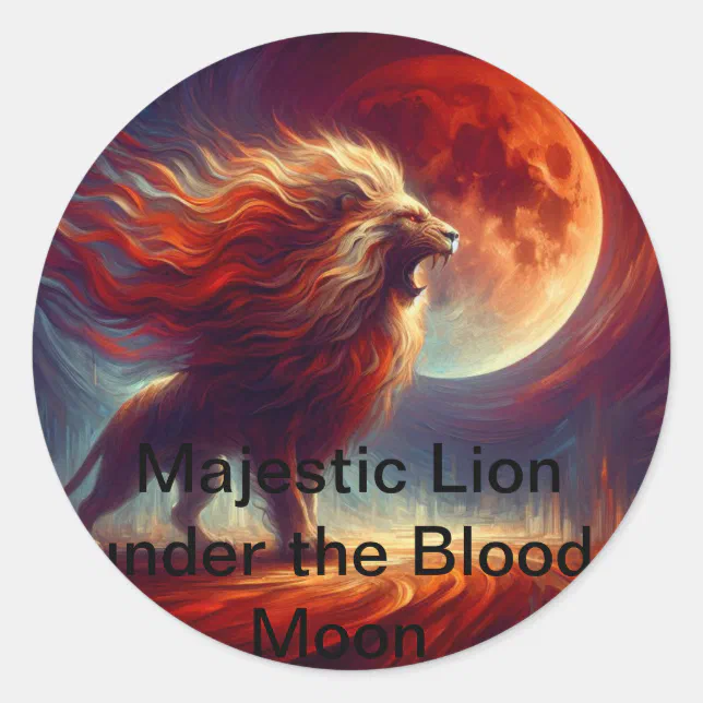 A Majestic Lion under the BLOOD MOON. Classic Round Sticker | Zazzle