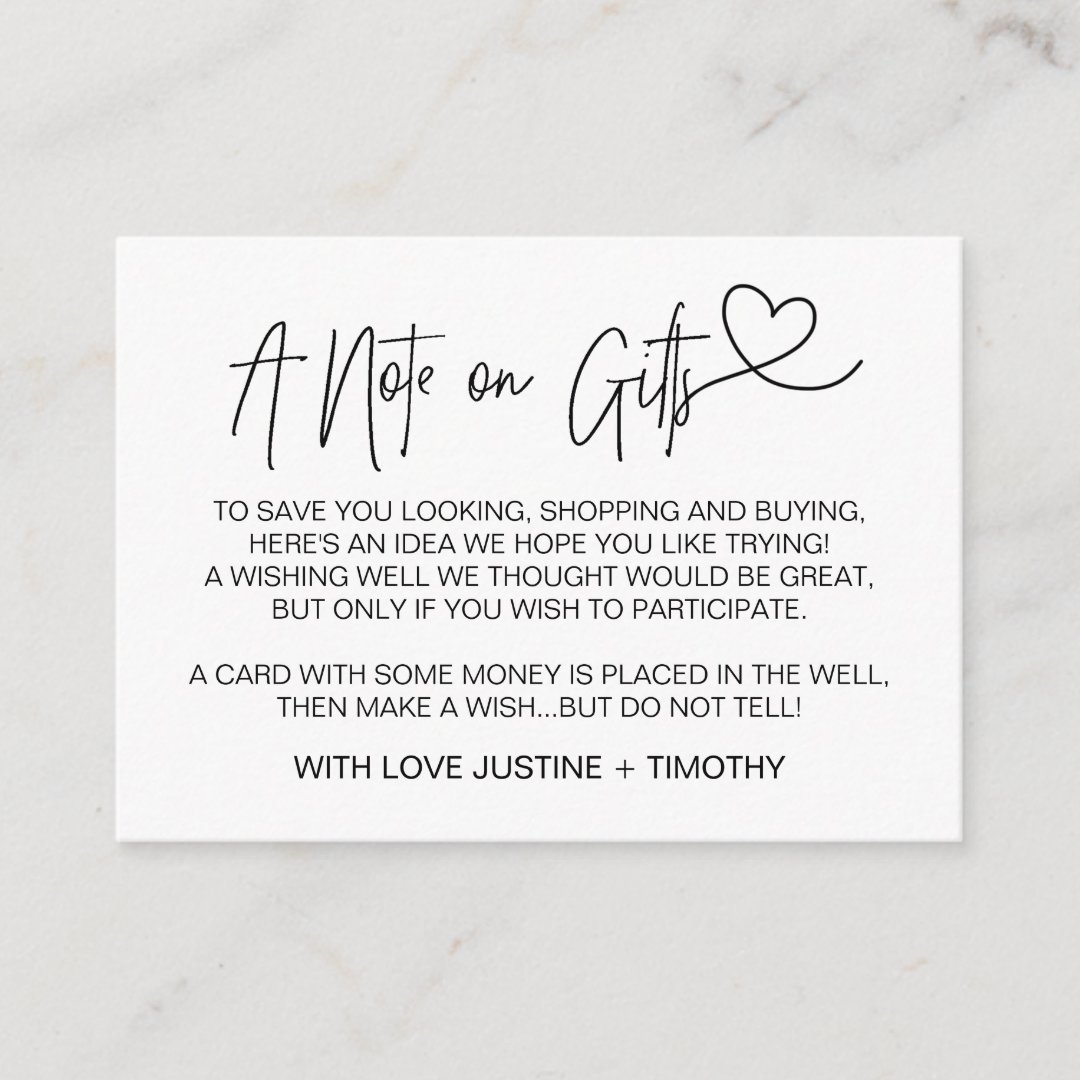 A Note on Gifts Wedding Wishing Well Card Heart | Zazzle