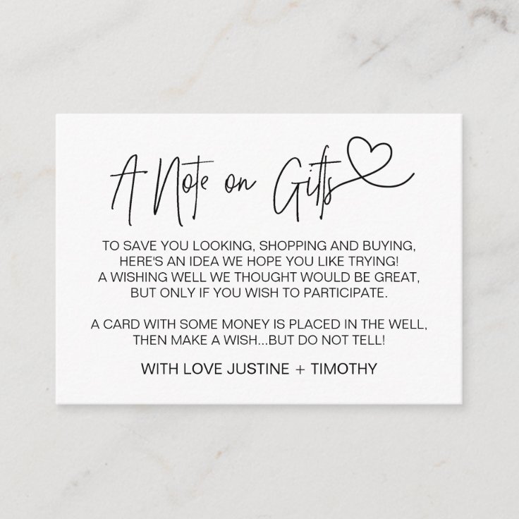 A Note on Gifts Wedding Wishing Well Card Heart | Zazzle