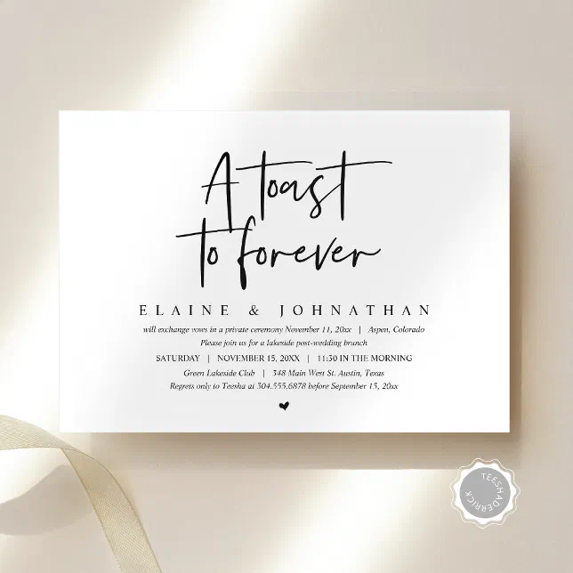 A Toast To Forever, Wedding Elopement Brunch Party Invitation | Zazzle