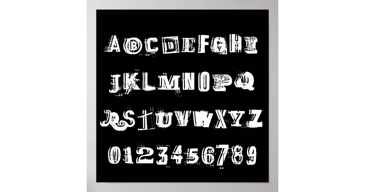 ABC Alphabet Letters & Numbers | Black and White Poster | Zazzle