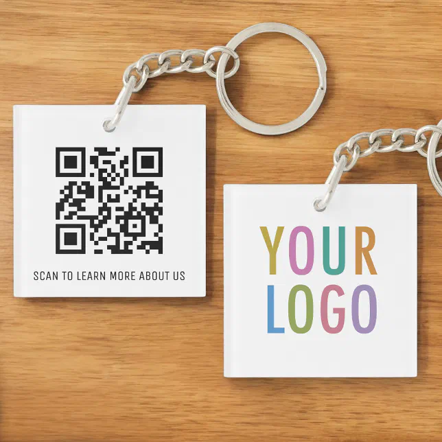 Acrylic QR Code Keychain for Business Logo Square | Zazzle