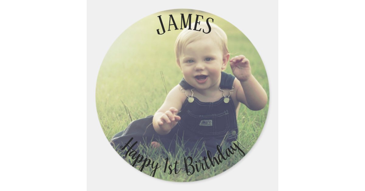 Add your own photo 1st Birthday name Sticker | Zazzle