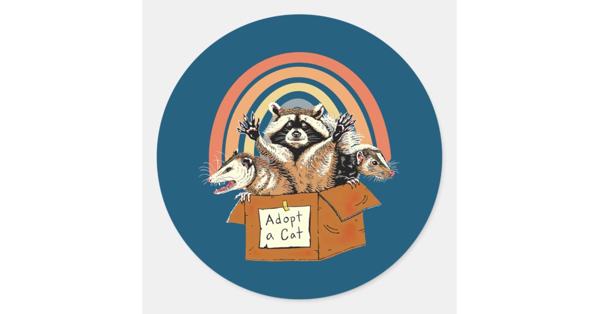 Adopt A Forbidden Cat Racoon Summer Rainbow Classic Round Sticker | Zazzle