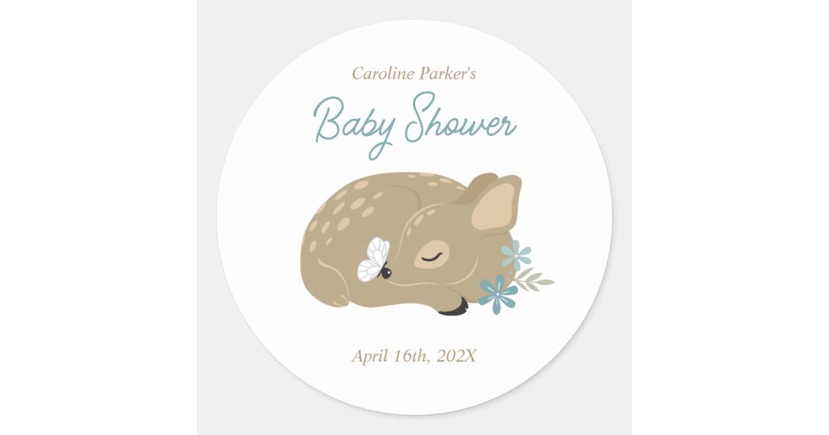Adorable Fawn Baby Shower Classic Round Sticker | Zazzle