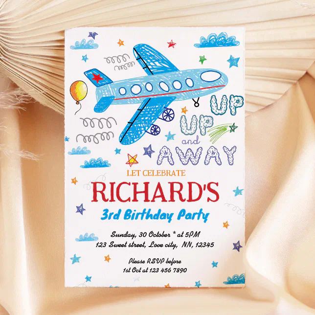 Aeroplane Birthday Invitation, Aeroplane Hand Draw Invitation | Zazzle