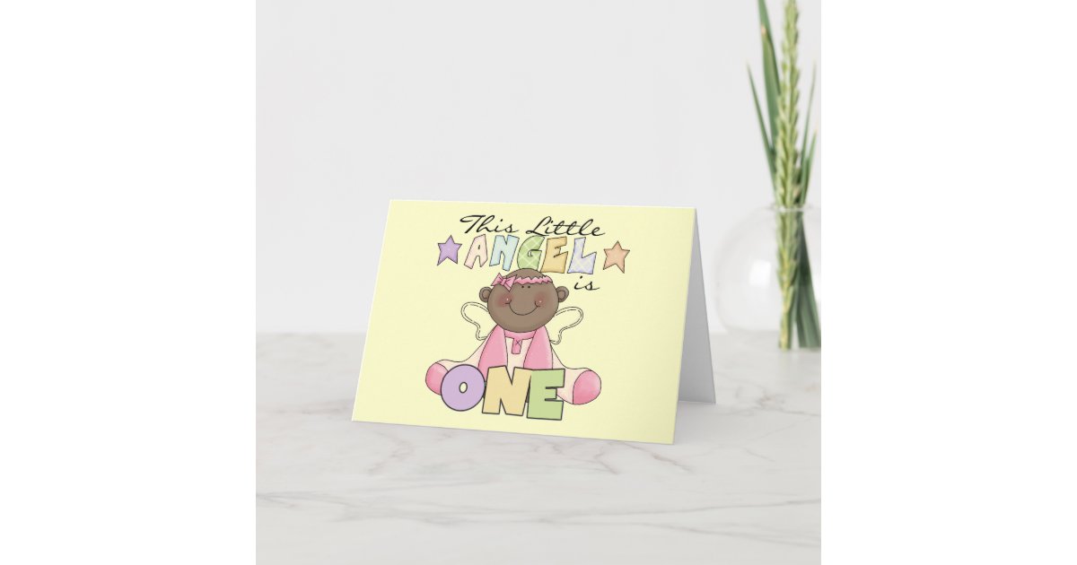 African American Girl Angel 1st Birthday Card | Zazzle