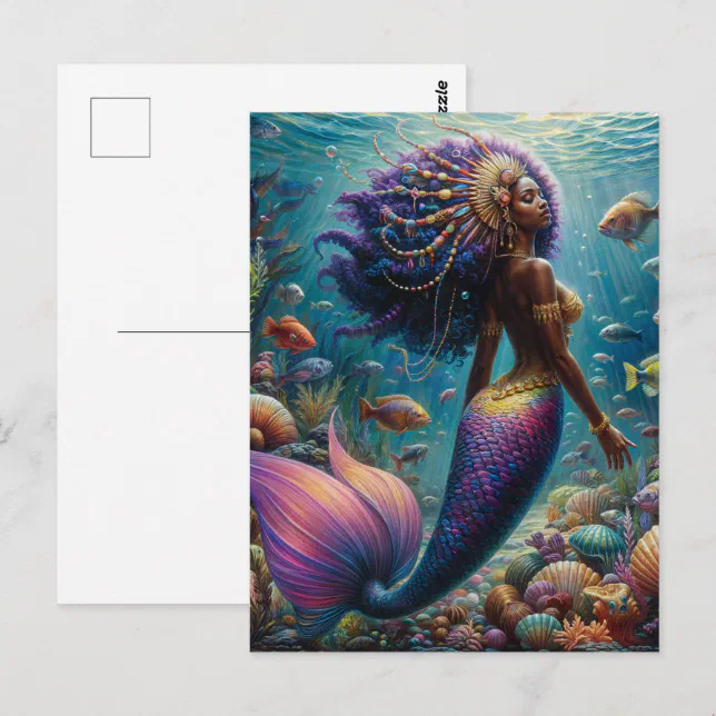 African Mermaid With Purple Hair Postcard | Zazzle