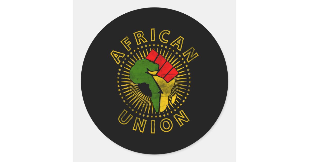 African Union Flag Raised Fist Africa Classic Round Sticker | Zazzle