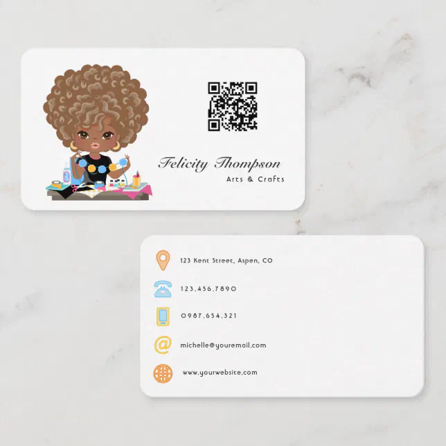 Afro Crafter QR Code Business Card | Zazzle