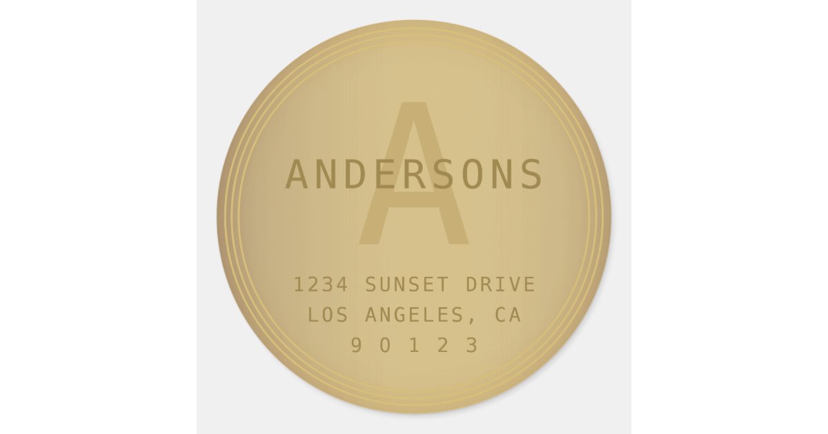 Aged Retro Look Monogram & Address Classic Round Sticker | Zazzle