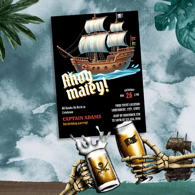 Ahoy Matey! Pirate Ship Birthday Invitation | Zazzle