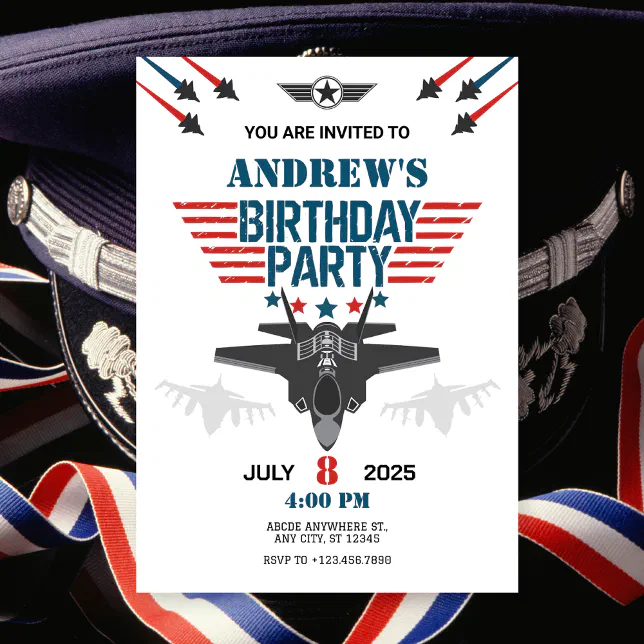 Air force jet fighter pilot Birthday Invitation | Zazzle