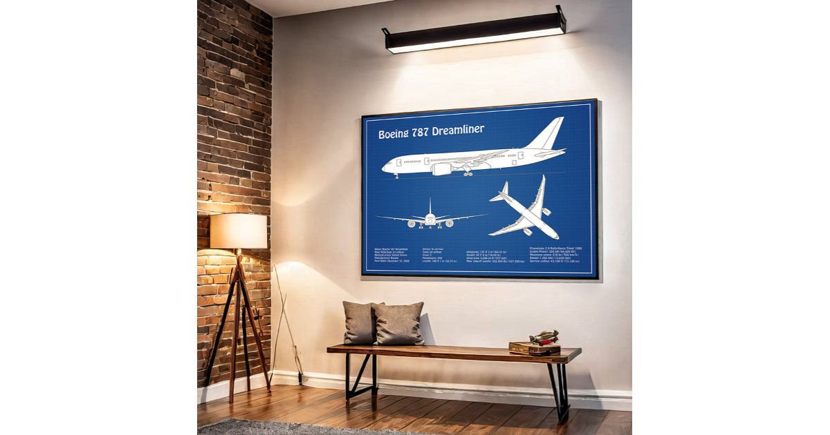 Airliner 787 - Aeroplane Blueprint Drawing Plan AB Poster | Zazzle