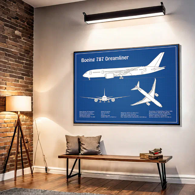 Airliner 787 - Aeroplane Blueprint Drawing Plan AB Poster | Zazzle