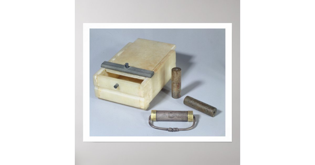 Alabaster box and bronze and silver seal cylinders poster | Zazzle