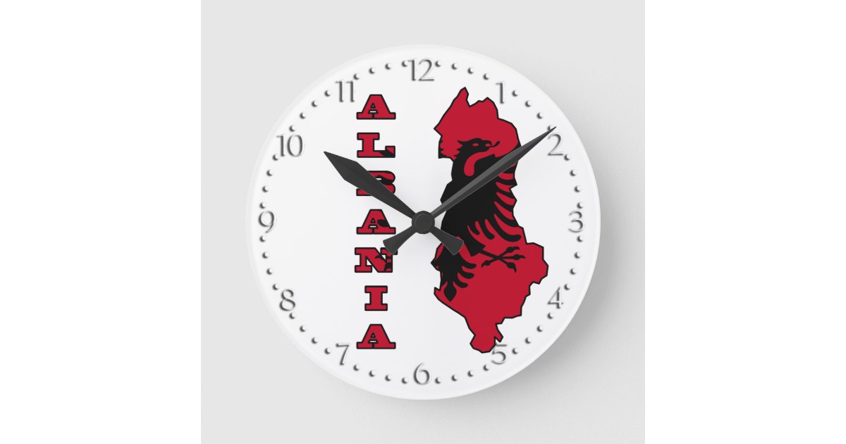 Albanian Flag in Outline Map of Albania Round Clock | Zazzle