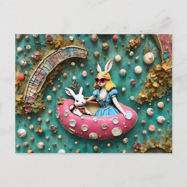 Alice and the White Rabbit on a Float Trip Postcard | Zazzle