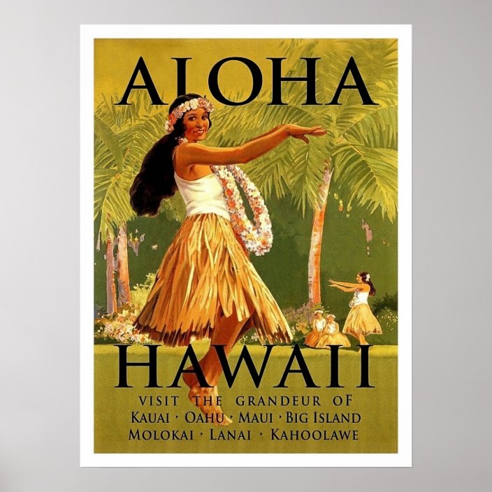 Aloha Hawaii, hula girl dance, vintage travel Poster | Zazzle.com.au