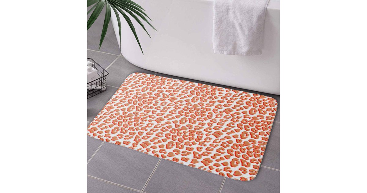 Amber Colour and White Leopard Print Bath Mat | Zazzle