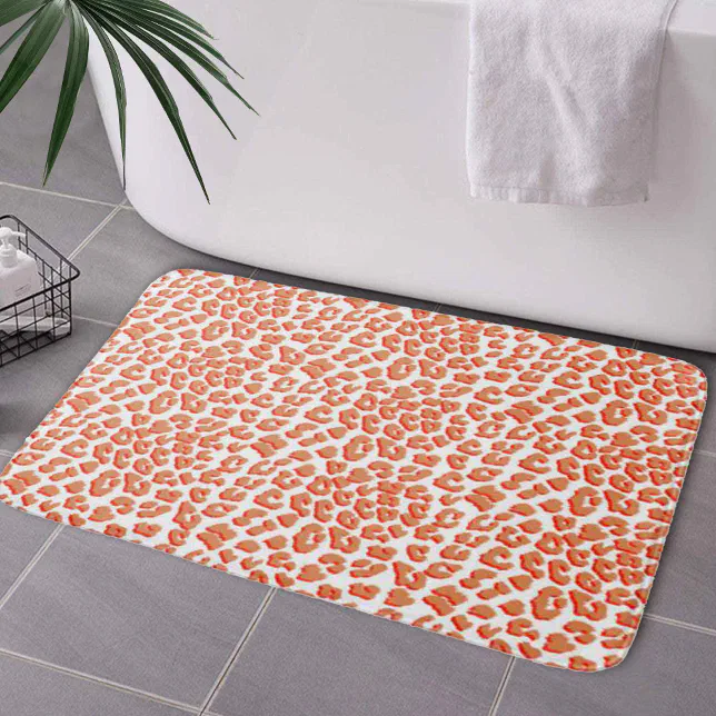 Amber Colour and White Leopard Print Bath Mat | Zazzle