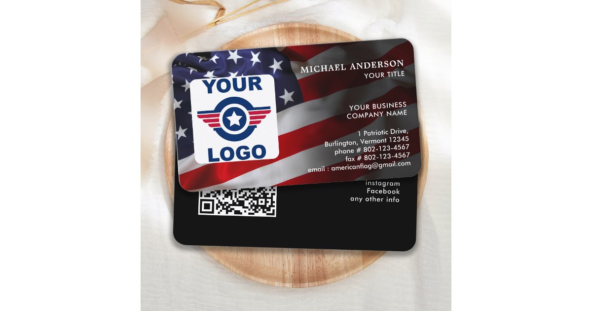 American Flag Custom Logo QR Code Patriotic Business Card | Zazzle