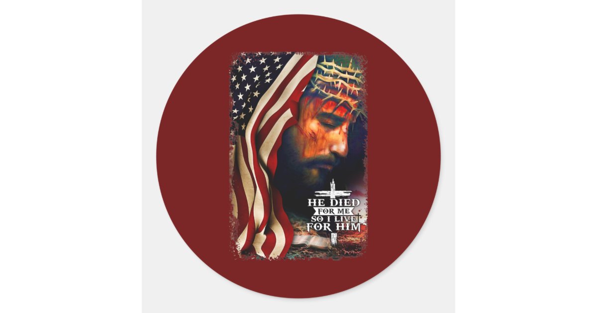American Flag Jesus Christian Quote Bible Verse Classic Round Sticker ...