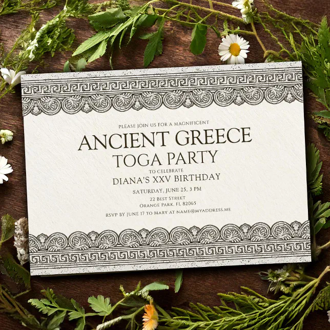 Ancient Greece Toga Birthday Party with frieze Invitation | Zazzle
