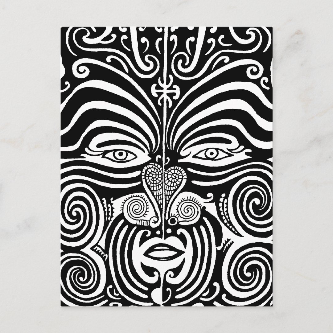Ancient Maori Moko tribal tattoo design. Postcard | Zazzle
