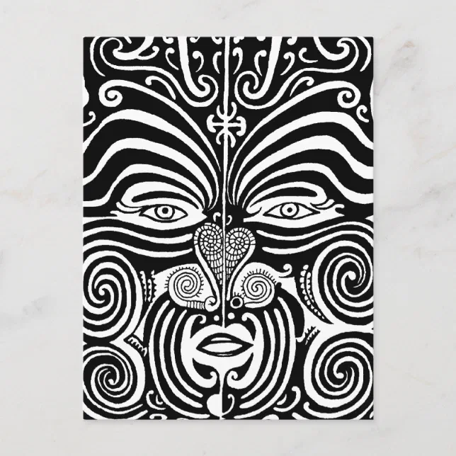 Ancient Maori Moko tribal tattoo design. Postcard | Zazzle