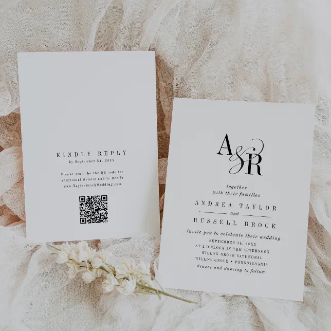 ANDREA QR Code Classic Elegant Chic Unique Wedding Invitation | Zazzle