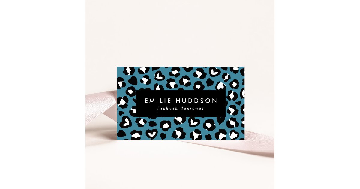Animal Print, Blue Leopard, Cheetah Spots, Hearts Business Card | Zazzle