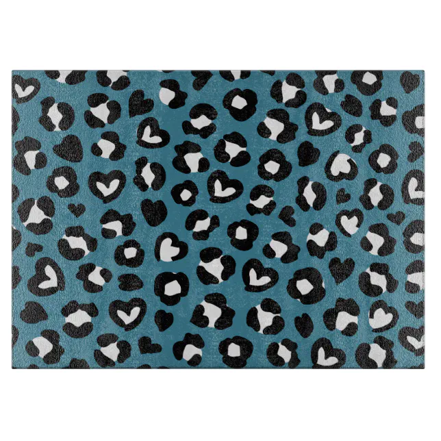 Animal Print, Blue Leopard, Cheetah Spots, Hearts Cutting Board | Zazzle