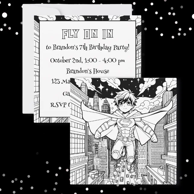 Anime Superhero Boy | Colouring Page Birthday Invitation | Zazzle