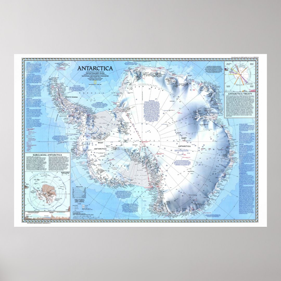 " Antarctica: 1987 Detailed MAP ... Poster | Zazzle