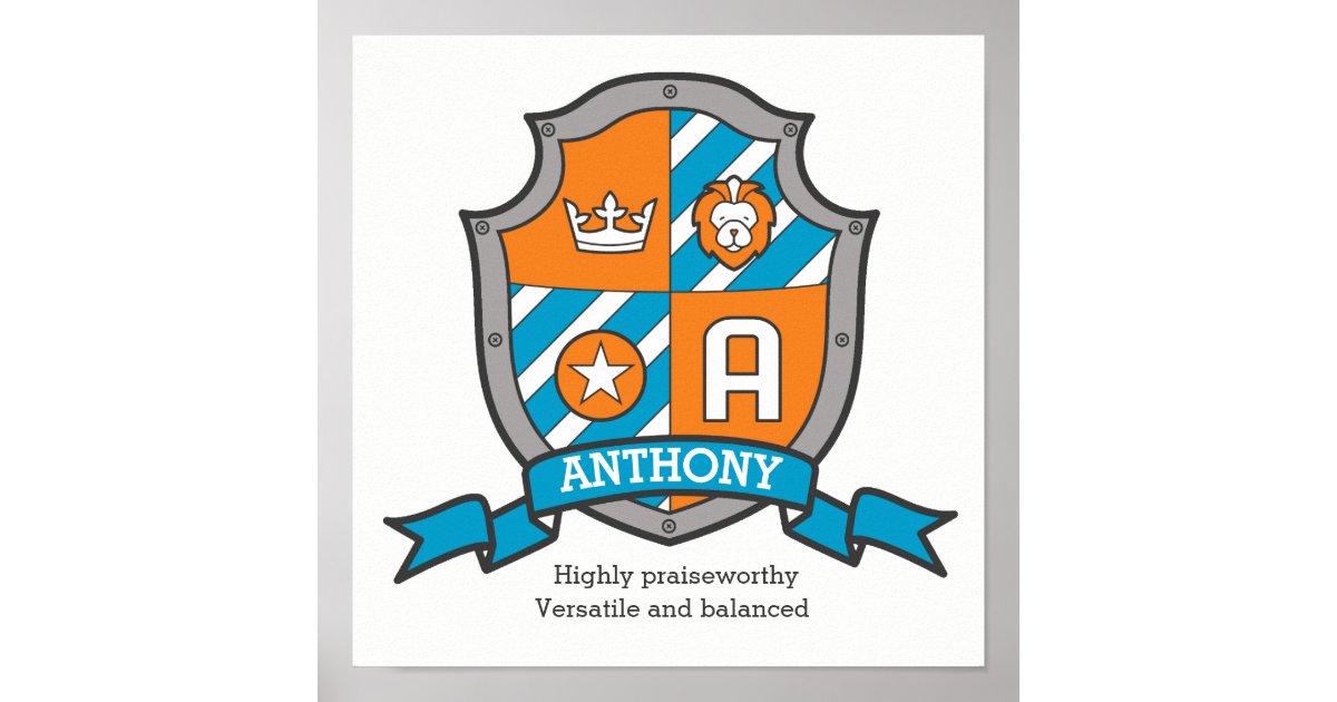 Anthony letter A boys name meaning heraldry shield Poster | Zazzle