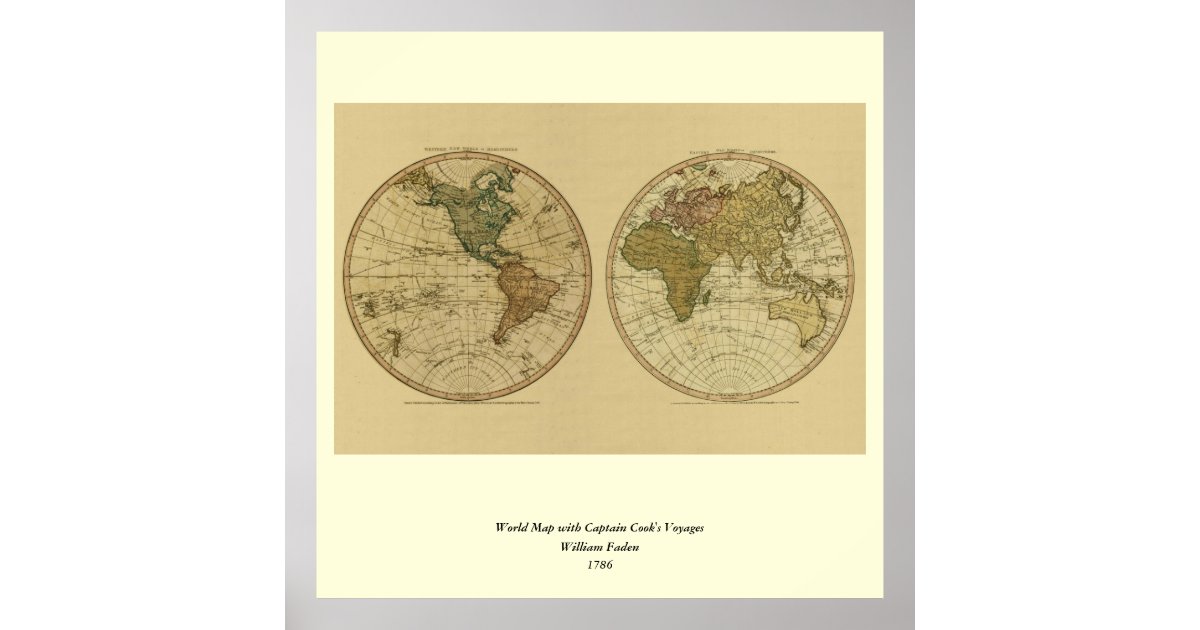Antique 1786 World Map by William Faden Poster | Zazzle