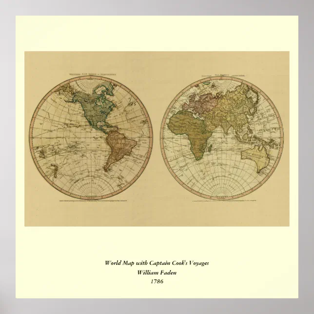 Antique 1786 World Map by William Faden Poster | Zazzle